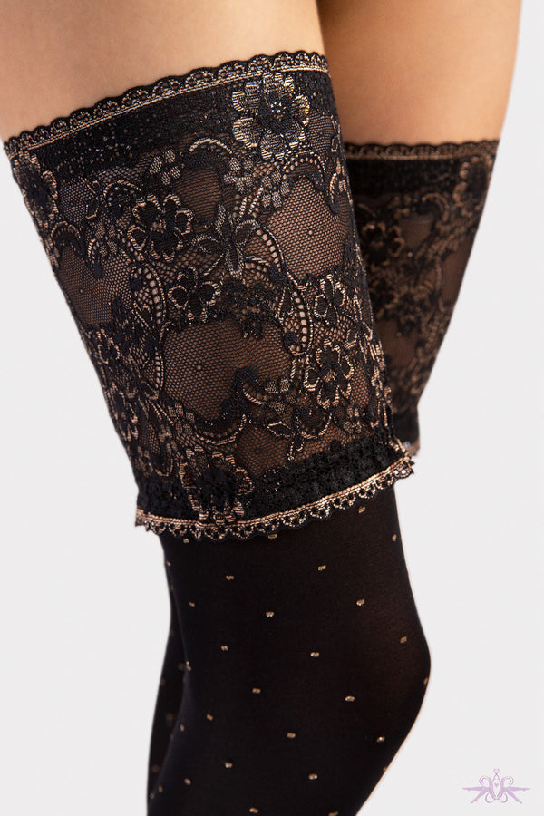 Fiore Notte Black and Gold Hold Ups at the Hosiery Box Hold Ups - The ...